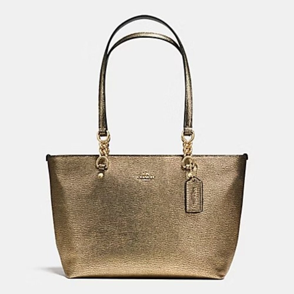 Coach Kelsey Gold Metallic Genuine Leather Satchel To… - Gem